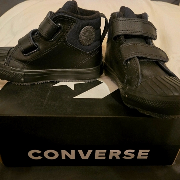 Converse | Shoes | New Converse Kids Leather Black Hightop Sneakers 8c ...